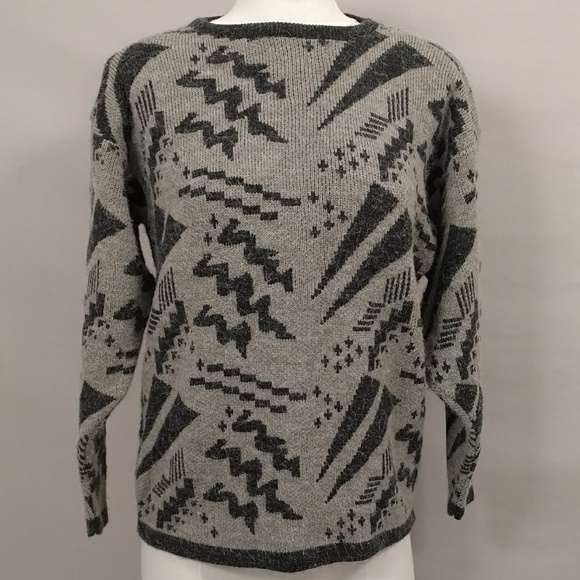 Vintage | Sweaters | Vintage Mystery Sweater Artsy Native Gray Black ...